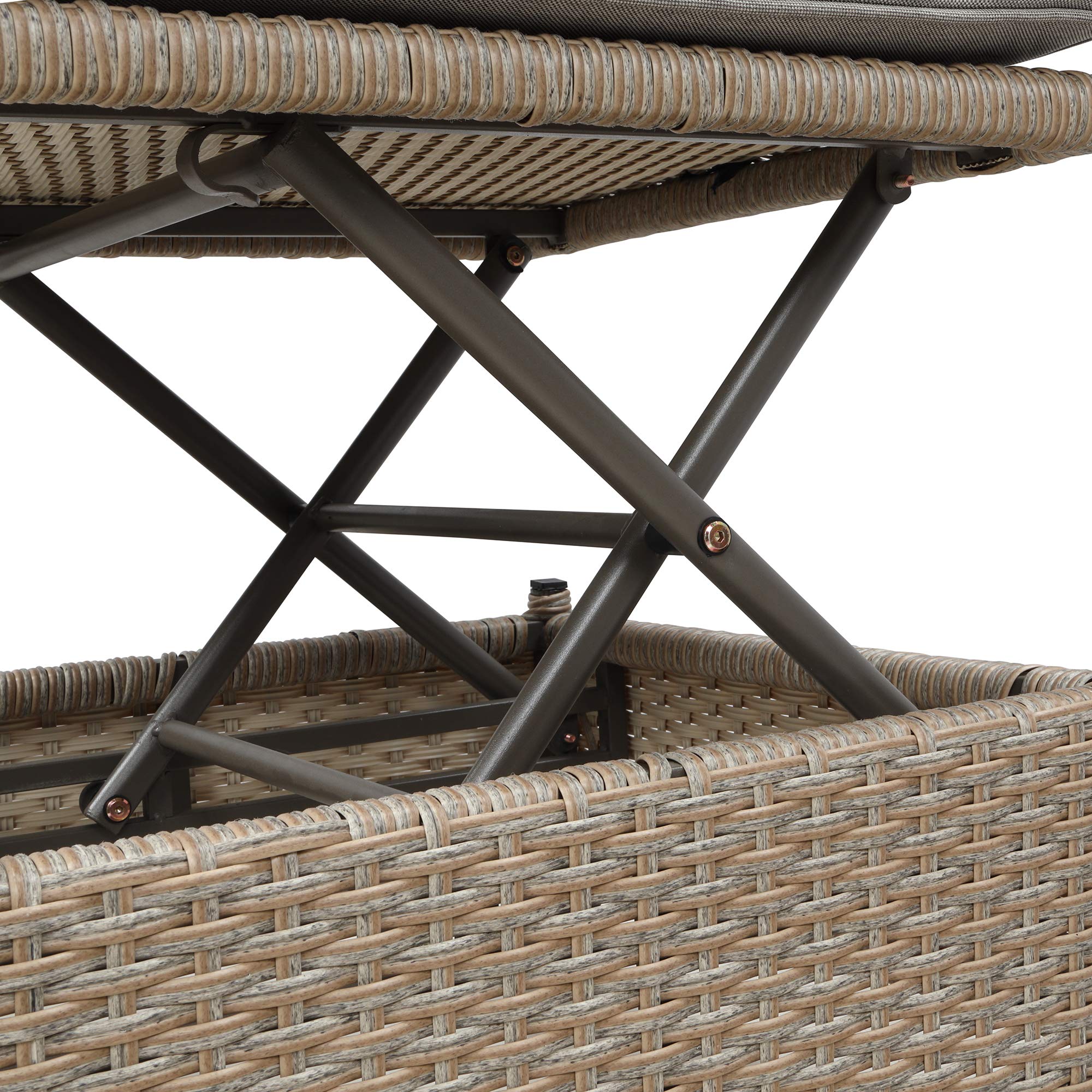 VilroCaz UV-Resistant Resin Wicker Patio Sectional Sofa Set with Retractable Canopy, All-Weather Outdoor PE Wicker Sunbed Daybed with Cushions and Lifting Table for Lawn Garden Backyard Poolside