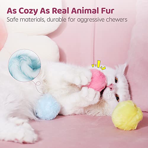 Potaroma Chirping Cat Toys Balls with SilverVine Catnip, 2022 Upgraded, 3 Pack Fluffy Interactive Cat Kicker, 3 Lifelike Animal Sounds, Kitty Kitten Catnip Exercise Toys