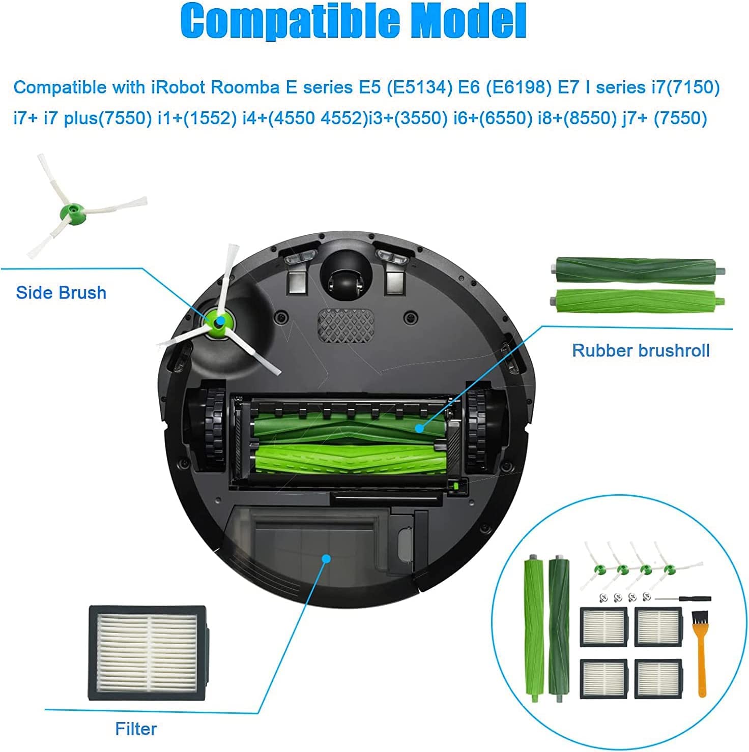 Replacement Filters Compatible with iRobot Roomba e, i, & j Series E5(5150) E6(6198) i3(3150) i3+(3550) i4(4150) i4+ i6 i6+(6550) i7(7150) i7+(7550) j7(7150) j7+(7550) Plus Robot Vacuums-6Pack
