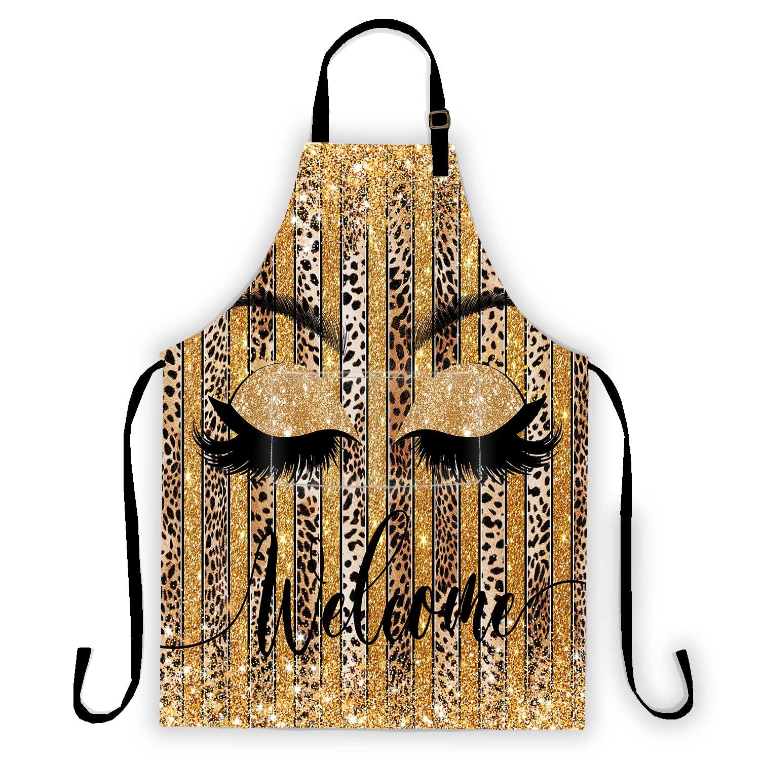 SSCSTS (WQZYSS104) Welcome Eyelashes Adjustable Neck Strap Apron with 2 Pockets, 26x33in, Color #3 Animal Print