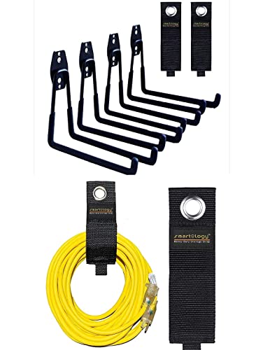 SMARTOLOGY 4 Pack Wall Mount Storage Hanger with 11 Extension Cord Holder Organizer, 4 Pack Wall Mount Storage Hanger with 2 Extension Cord Holder Organizer