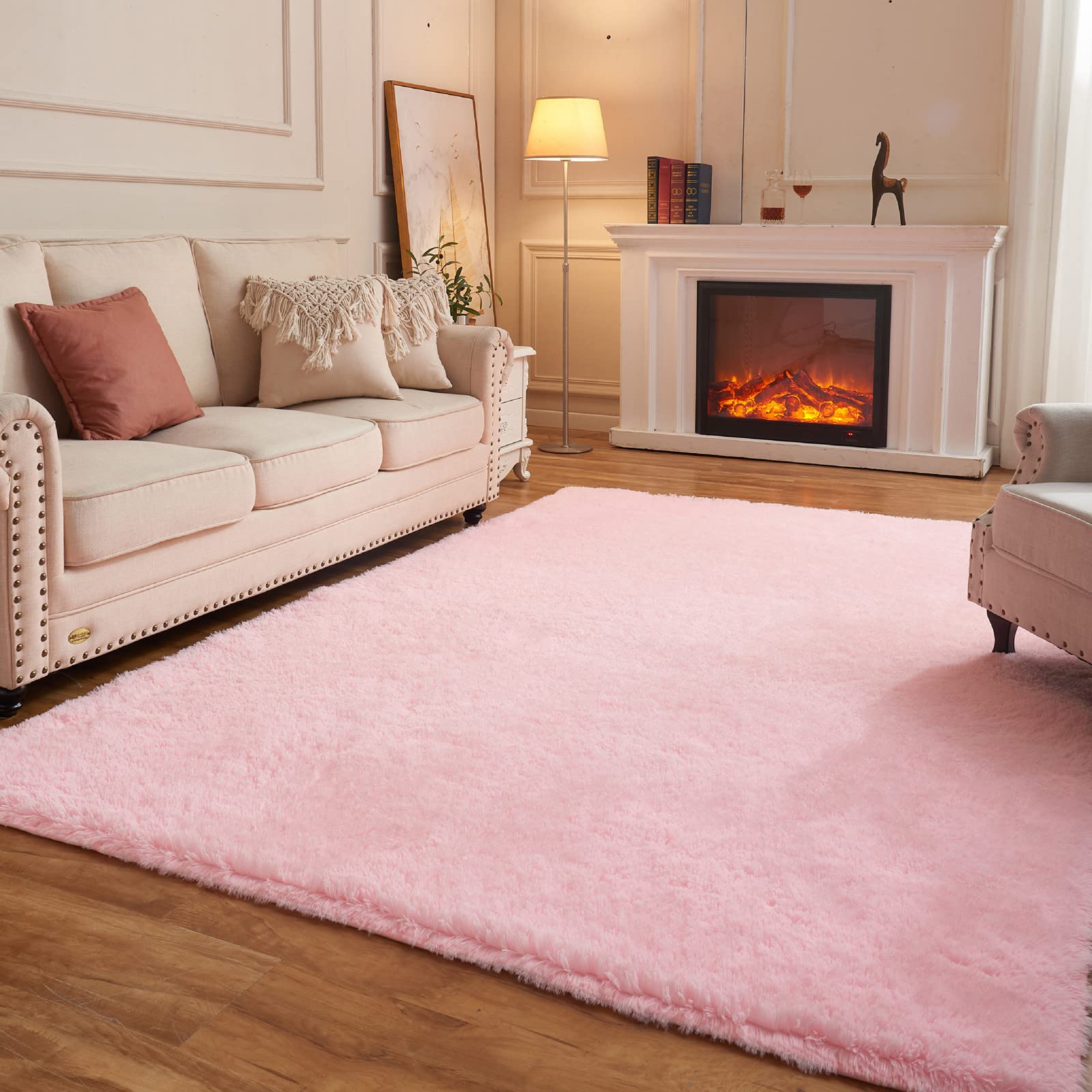 Arbosofe Area Rugs Shaggy Rugs Fluffy Carpets, 8x10 Feet Pink, Modern Plush Carpets for Living Room Bedroom for Kids Girls and Boys, Playroom, and Nursery Room Home Decor