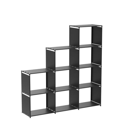 HOSTARME Bookshelf Kids 9 Cube Book Shelf Organizer Bookcase DIY for Bedroom Classroom Office (DarkBlack) (T001)
