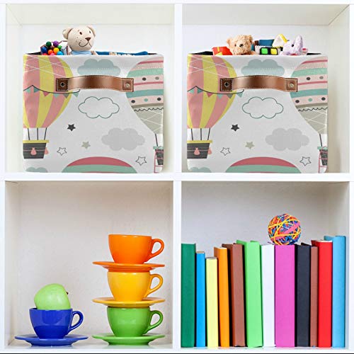 susiyo Large Foldable Storage Bin Hot Air Balloon Flying Fabric Storage Baskets Collapsible Decorative Baskets Organizing Basket Bin with PU Handles for Shelves Home Closet Bedroom Living Room-2Pack