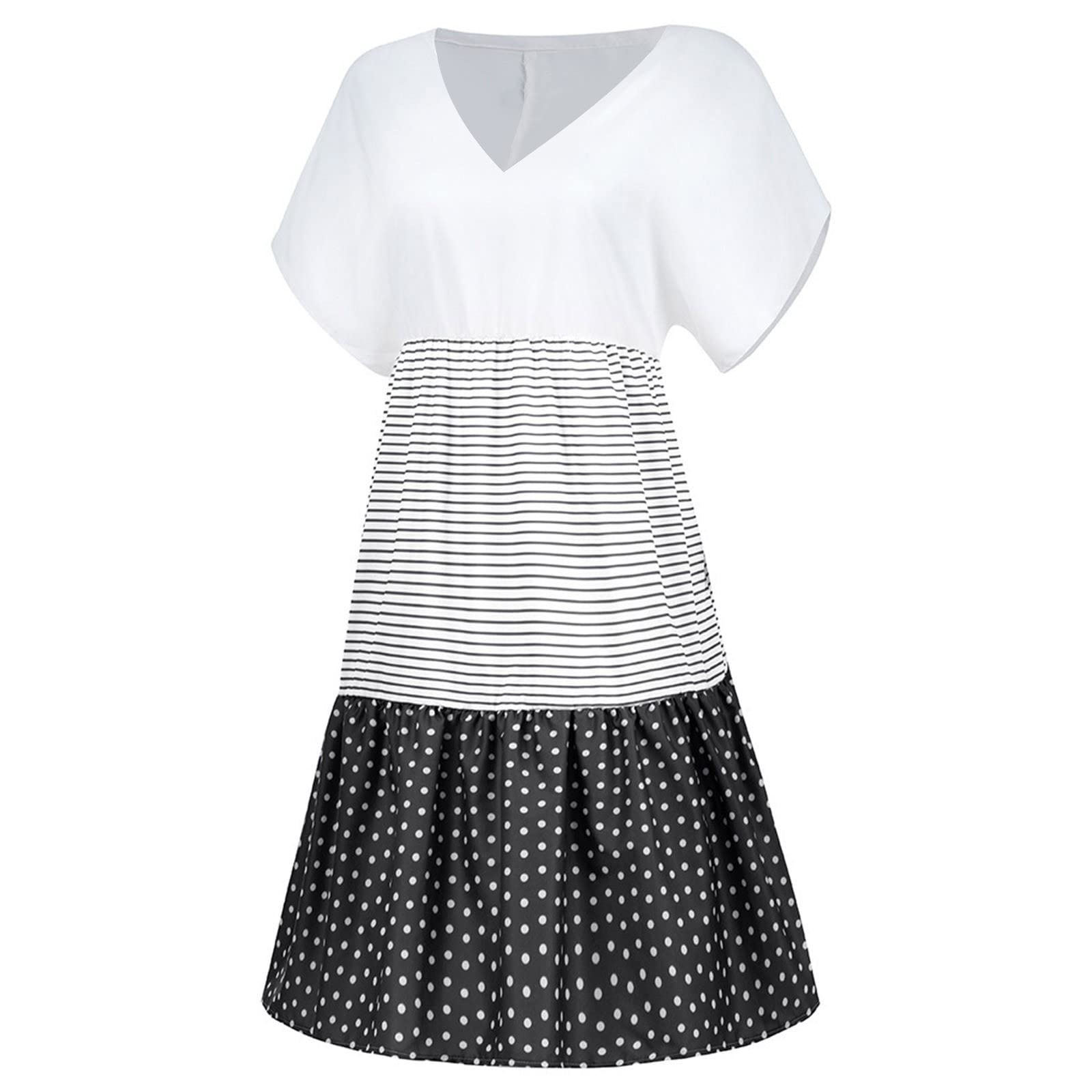 LFEOOST Dresses for Women 2023 Wedding Guest Summer V Neck Short Sleeve Belted Ruffle Hem A-Line Polka Dot Boho Maxi Dress