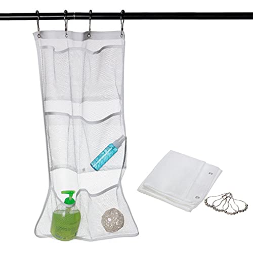 Shower Organizer, Hanging Mesh Storage Bag, Bathroom Washable Cosmetic Organizer Holders(6 Pocket,white)