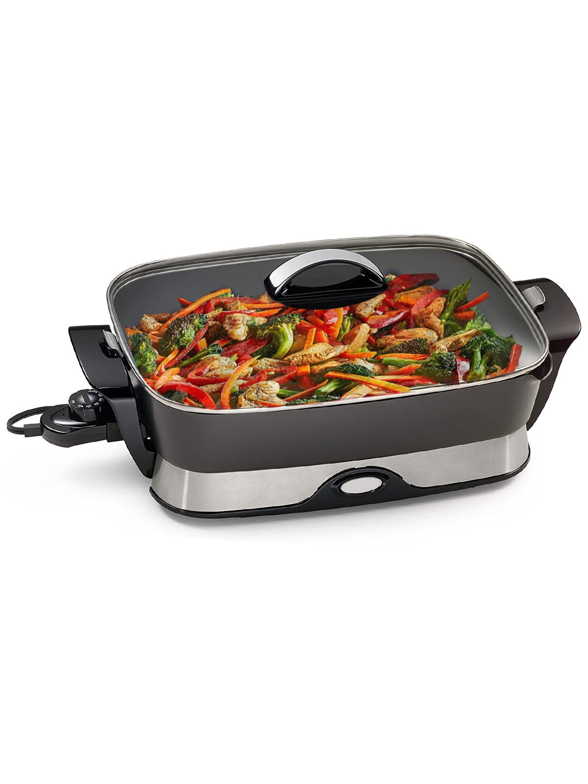Electric Skillet Nonstick Foldaway - 16 inch, with Adjustable temperature, Easy to clean, Black, Nozaya
