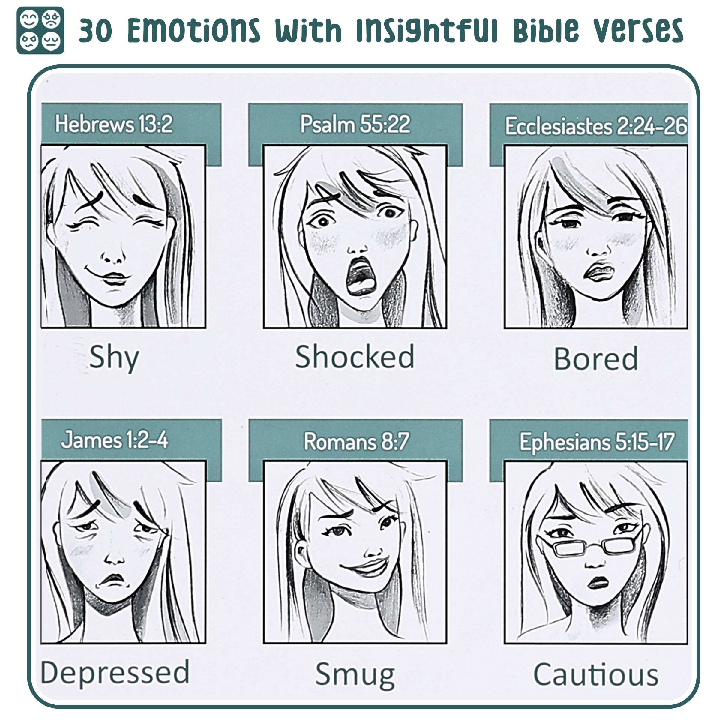 EmoVerse Magnet Feeling Chart with Bible Verse Guide, 14.5"x11.4", Emotions Chart for Kids and Adults, 30 Different Feelings