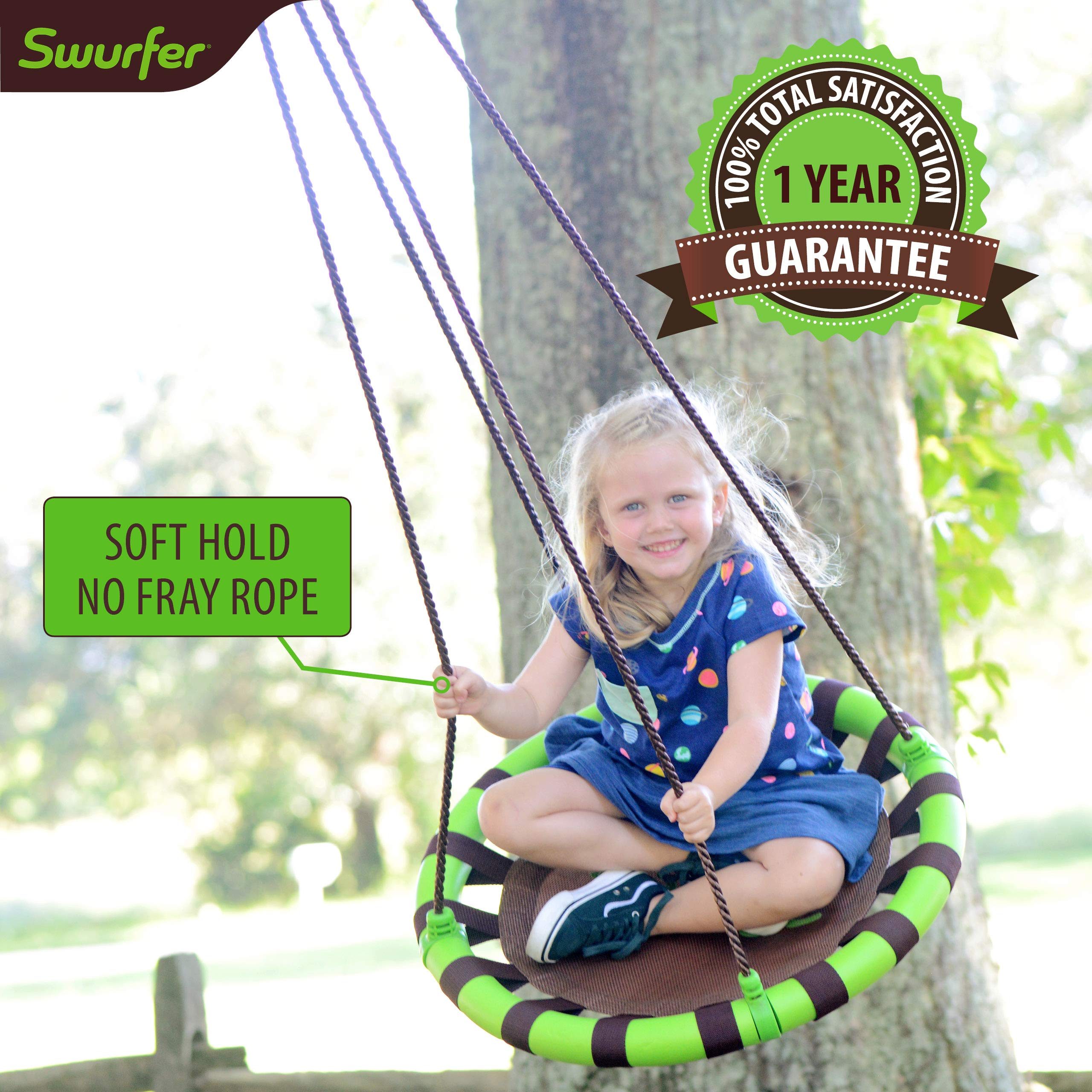 Swurfer Orbit - Cool-Feel Mesh Padded Round Saucer Tree Swing, Weather Resistant Quick Drying Fabric, Tool Free Assembly, Holds 500lbs (24 Inch)