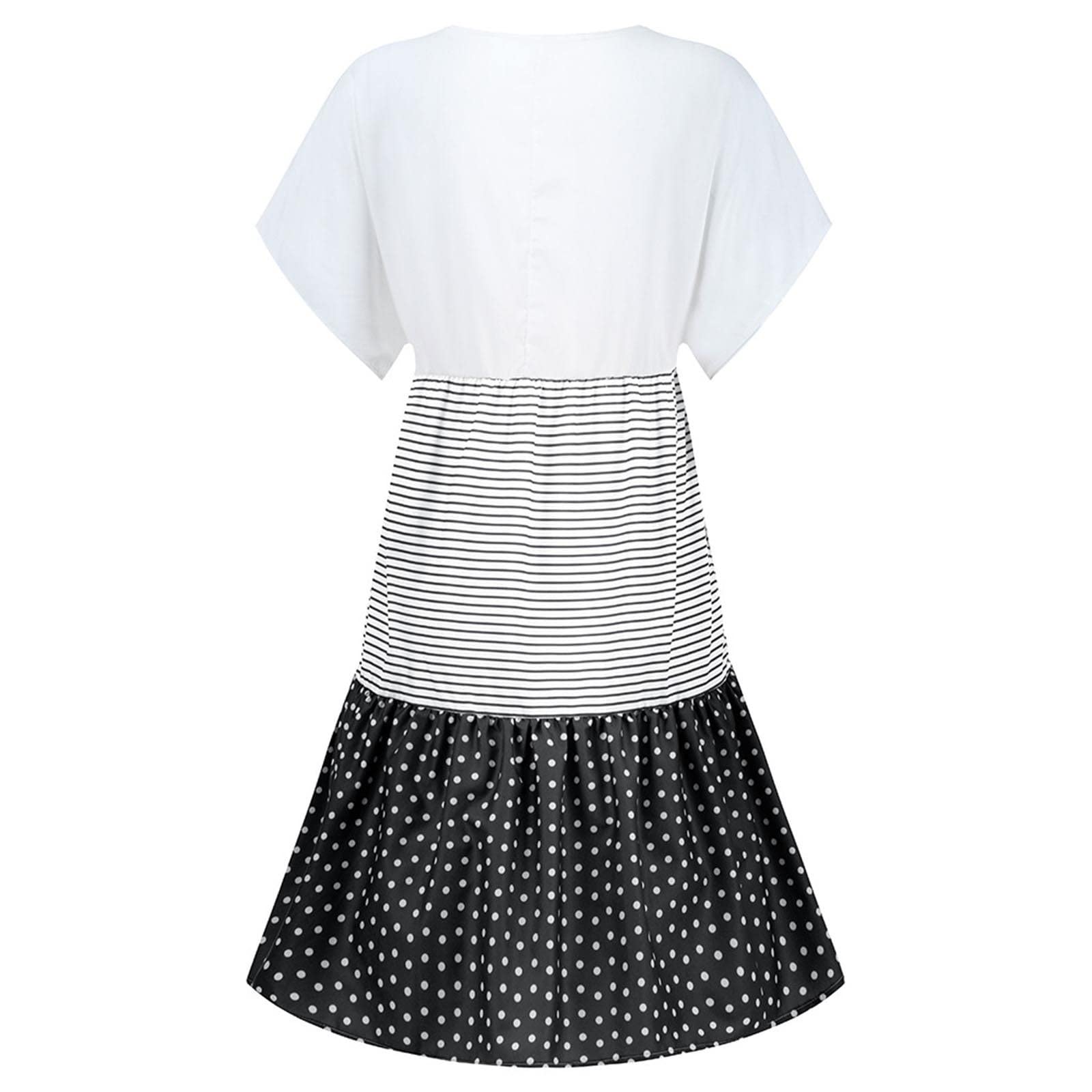 LFEOOST Dresses for Women 2023 Wedding Guest Summer V Neck Short Sleeve Belted Ruffle Hem A-Line Polka Dot Boho Maxi Dress