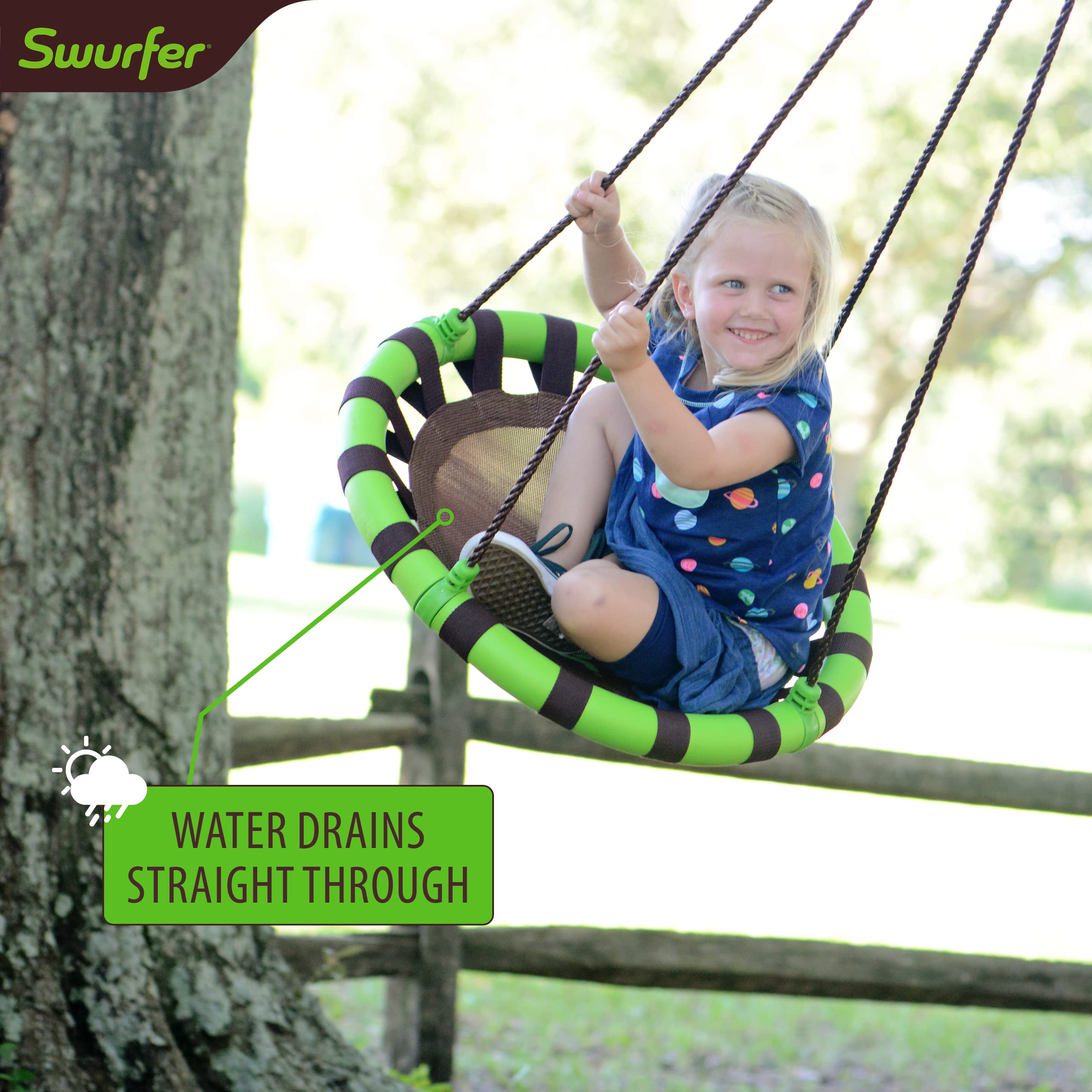 Swurfer Orbit - Cool-Feel Mesh Padded Round Saucer Tree Swing, Weather Resistant Quick Drying Fabric, Tool Free Assembly, Holds 500lbs (24 Inch)