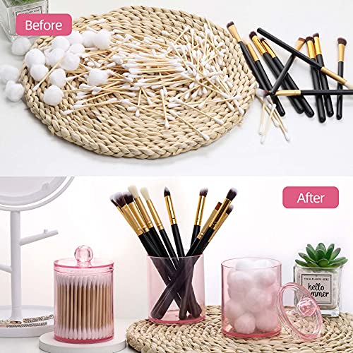 Tbestmax 4 pcs Qtips Holder Bathroom Container, 10 OZ Apothecary Jar, Pink Cotton Ball/Swabs Dispenser Organizer for Storage