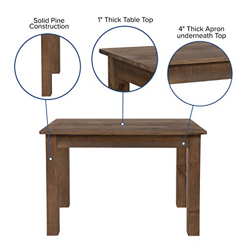 Merrick Lane Jessamine 46" x 30" Rectangular Antique Rustic Solid Pine Farm Dining Table