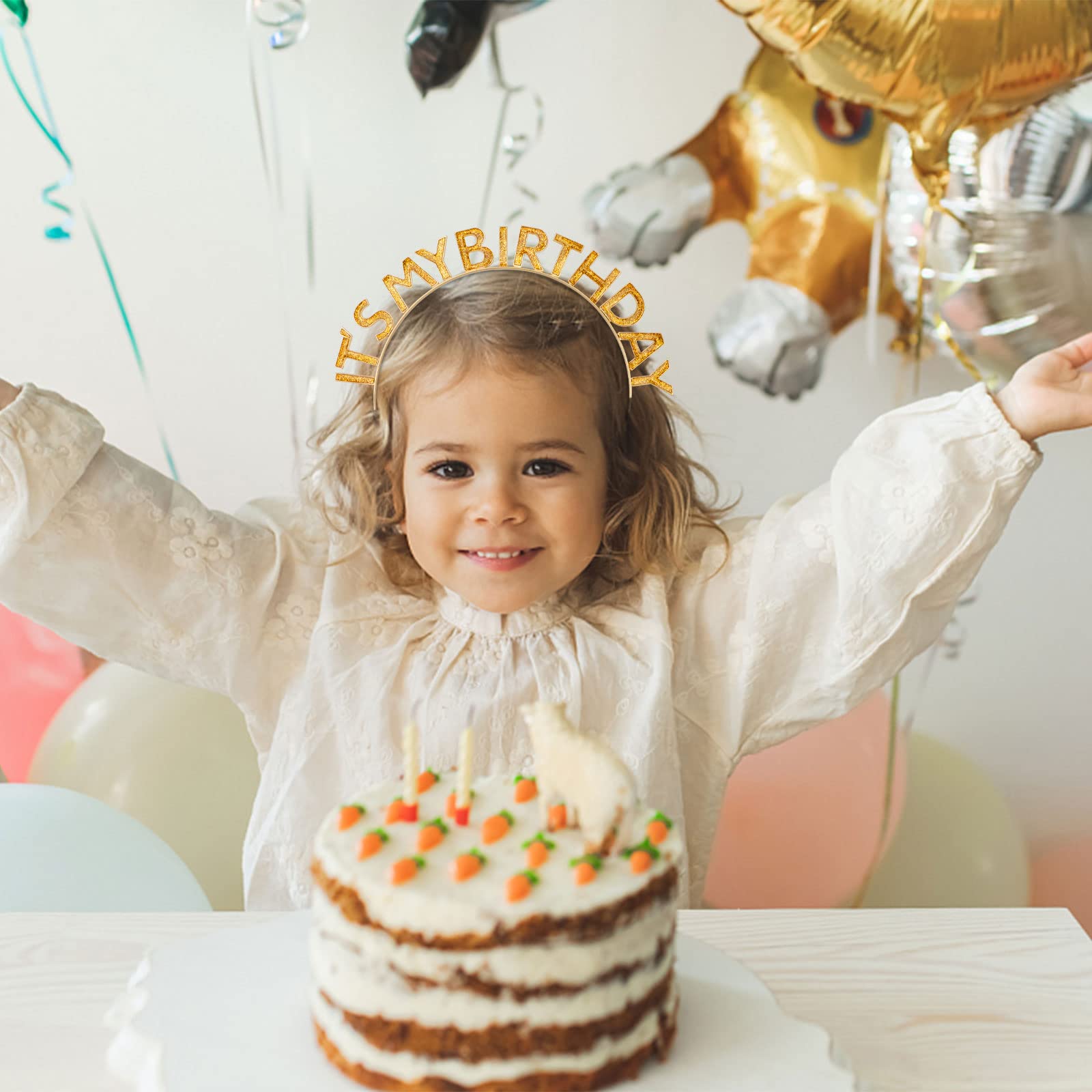 ACO-UINT Gold Birthday Headband Crown, Cute Sash & Tiara Set for Girls, Sweet Birthday Decorations & Gifts