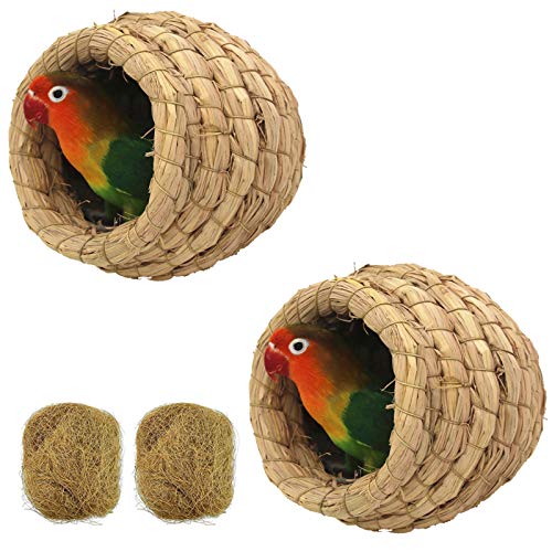 2Pcs Birdcage Straw, Lucky Interests Natural Fiber Simulation Birdhouse, Resting Breeding Place for Birds, Handmade Birds Nest Straw Bird, Hideaway from Predators, Provides Shelter from Cold Weather