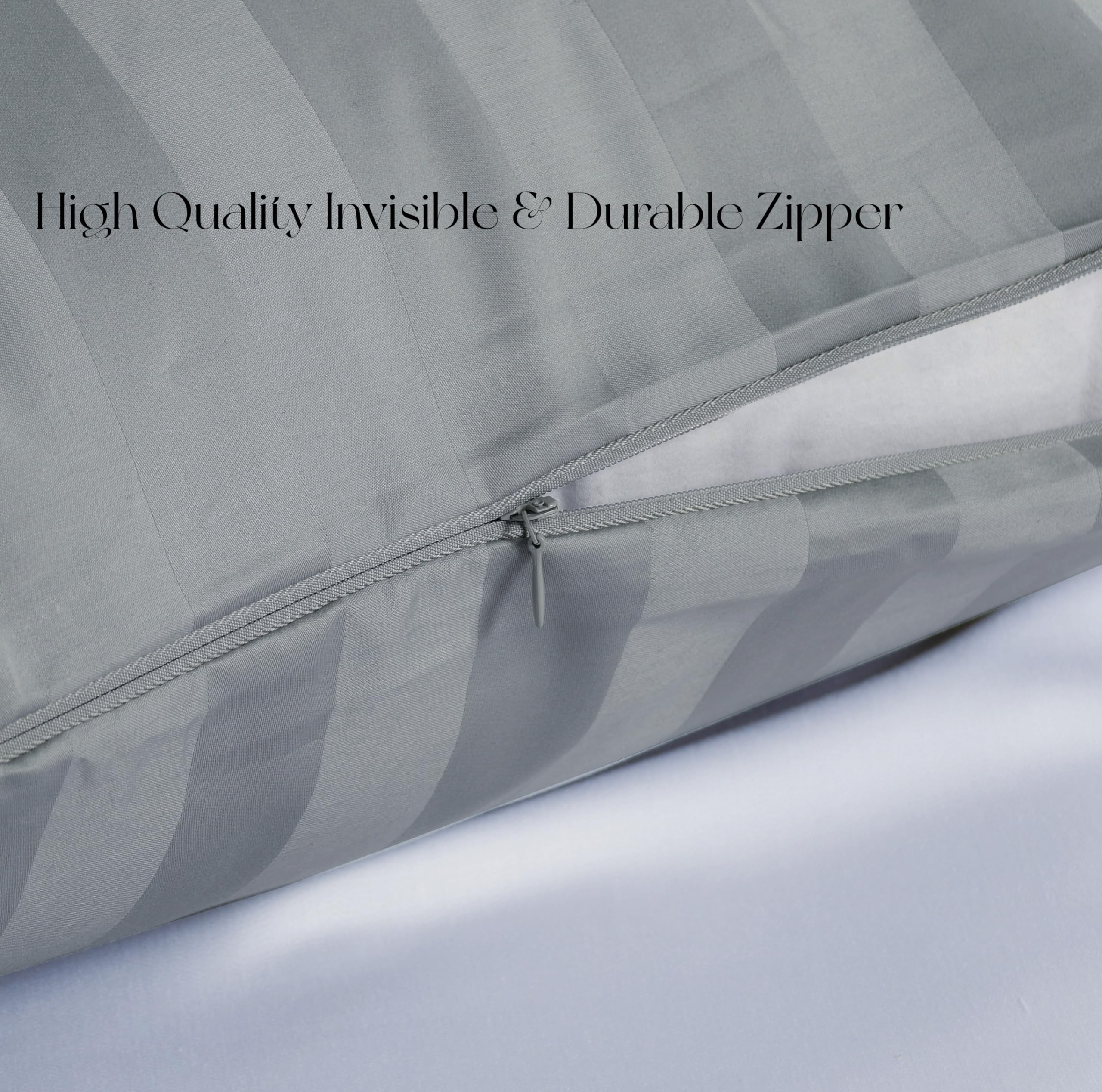 Pillow Cases Standard Size, 100% Egyptian Cotton Pillow Protectors with Zipper, 400 Thread Count Sateen Weave Grey Pillowcases Standard Size Set of 2, Premium Quality Pillow Covers for Home/Hotel