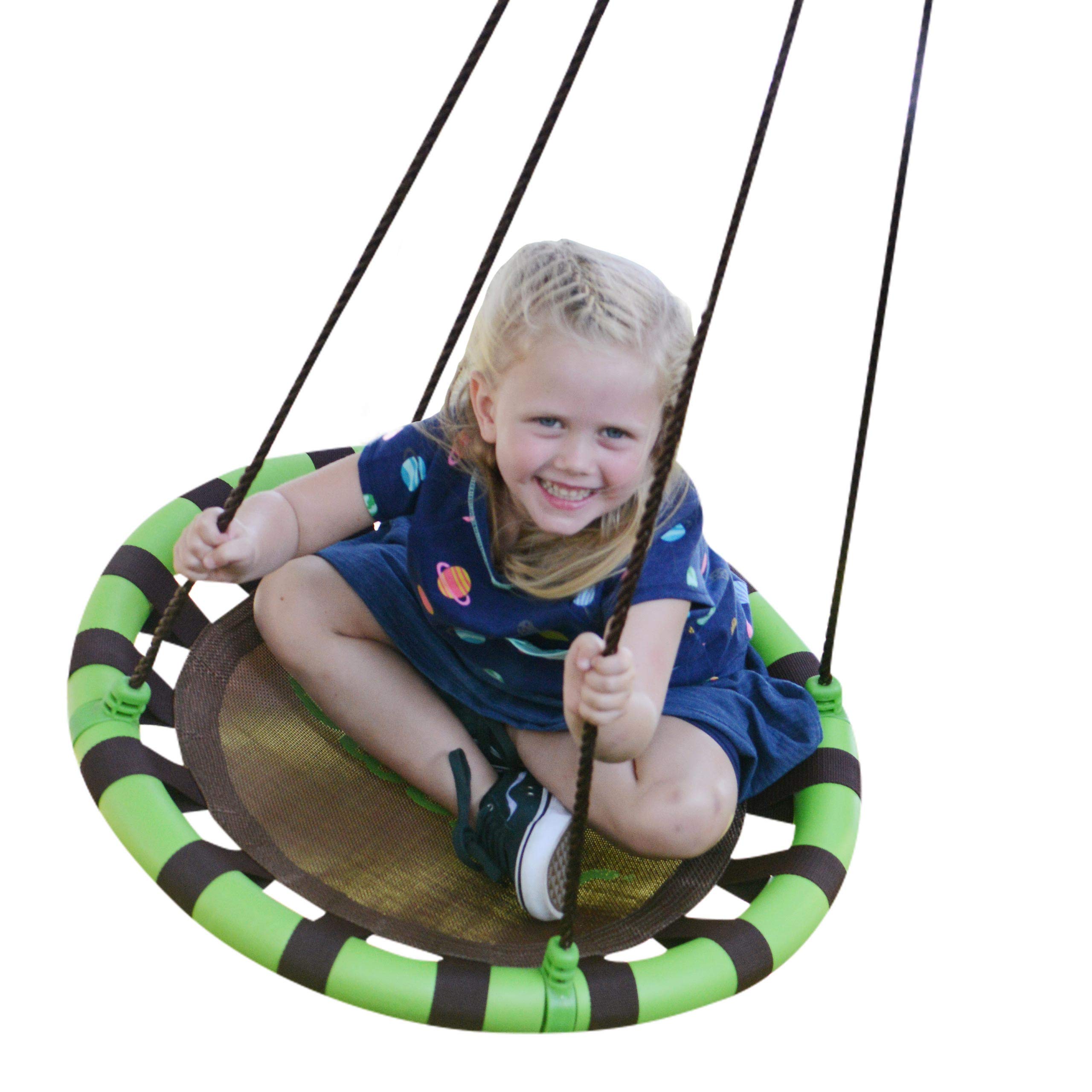 Swurfer Orbit - Cool-Feel Mesh Padded Round Saucer Tree Swing, Weather Resistant Quick Drying Fabric, Tool Free Assembly, Holds 500lbs (24 Inch)