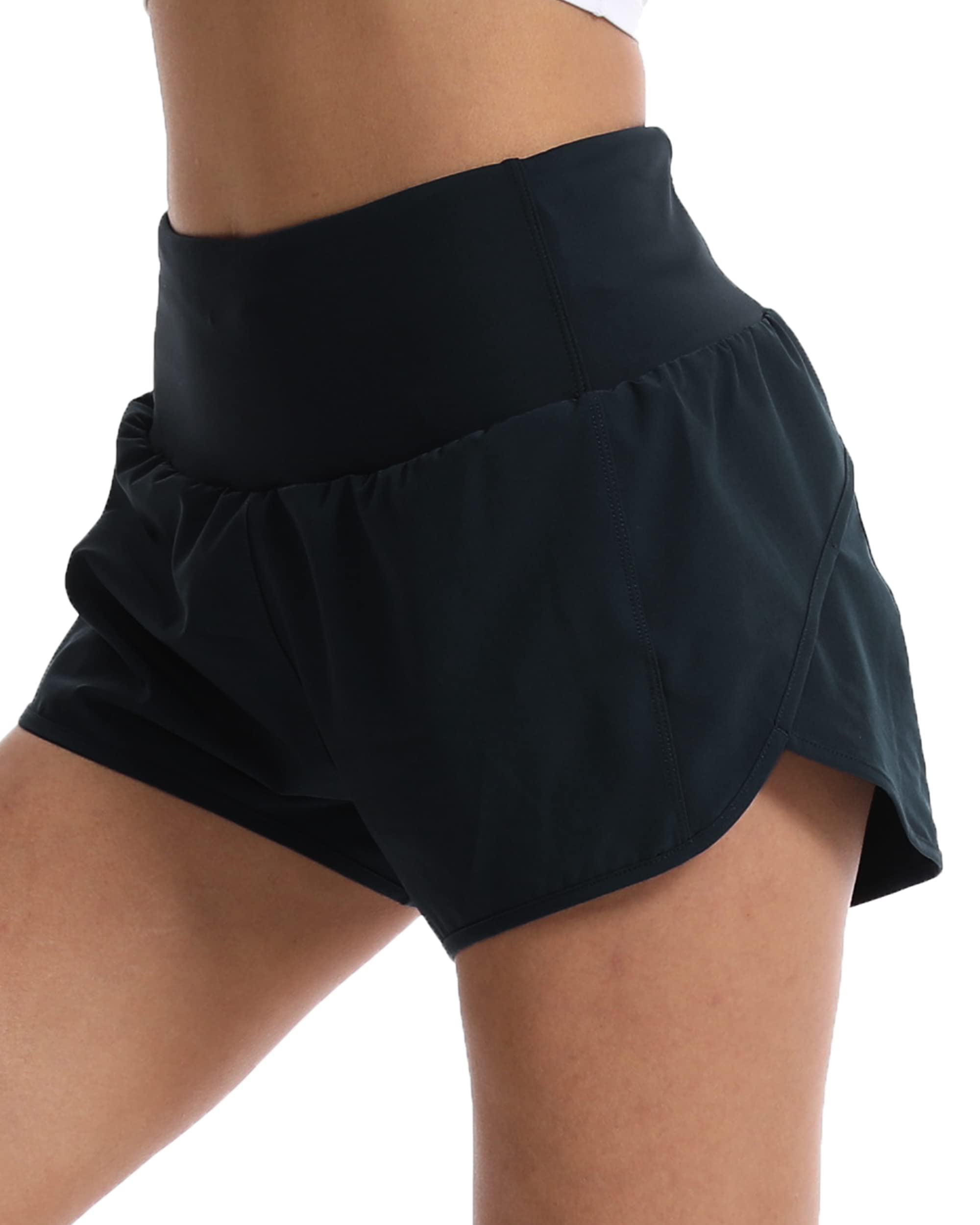 Kcutteyg Running Shorts for Women with Liner High Waisted Lightweight Womens Workout Shorts with Back Pocket- 4" (Black, S)