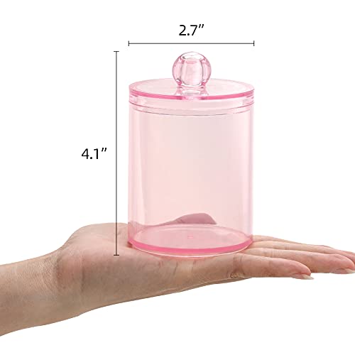 Tbestmax 4 pcs Qtips Holder Bathroom Container, 10 OZ Apothecary Jar, Pink Cotton Ball/Swabs Dispenser Organizer for Storage