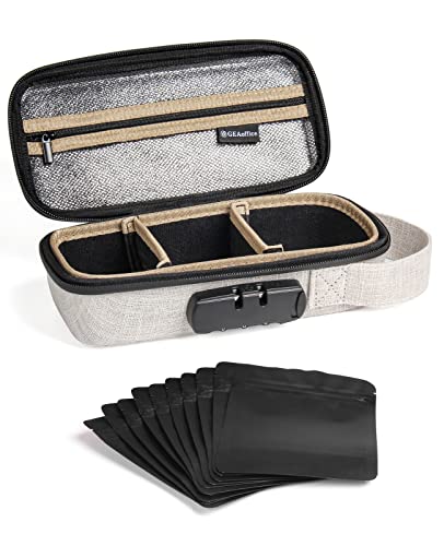GEAoffice Upgraded Pocket Size Smell Proof Containers with Combination Lock Easy-Use, Long-lasting Hardshell Case with Heavy Duty Combo Lock for Travel Storage, Cream color