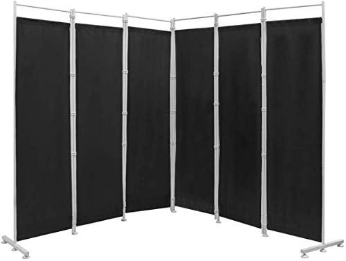 Nightcore 6 Ft Room Divider, 6 Panel Folding Wall Divider, Freestanding Partition with Adjustable Foot Pads, Perfect Privacy Screen for Home Office (Black)