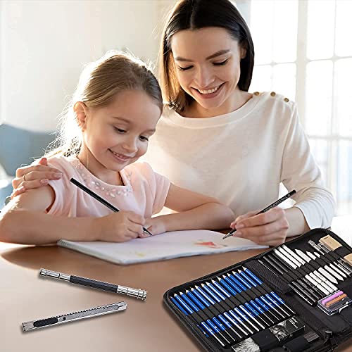Prina 50 Pack Drawing Set Sketch Kit, Sketching Supplies with 3-Color Sketchbook, Graphite, and Charcoal Pencils, Pro Art Drawing Kit forĀ Artists Adults Teens Beginner Kid, Ideal for Shading, Blending
