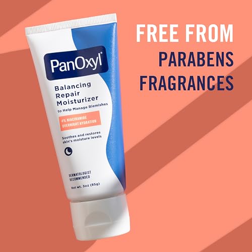 PanOxyl PM Balancing Repair Moisturizer with Niacinamide, Ceramides and Cica, Hydrating Face Moisturizer, Acne Prone Skin and Dry Skin, Non-Comedogenic Night Face Moisturizer, 3 oz