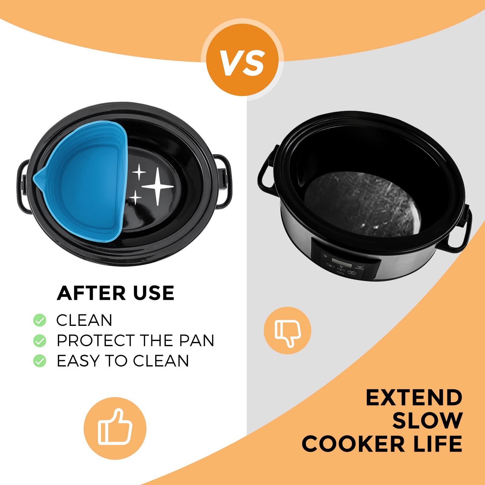 Slow Cooker Divider Liner Fit 6 QT Crockpot, 2 in 1 Reusable & Leakproof Silicone Crockpot Divider Slow Cooker Divider with 2pcs Anti-Hot Glove