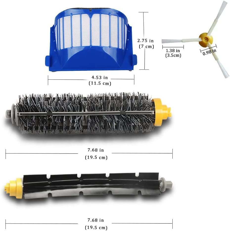 ECOMAID Replacement Parts Kit Compatible for iRobot Roomba 675 677 671 655 645,3 Bristle,8 Filters,8 Side Brush and Flexible Beater Brush,Cleaning Tool and Screw
