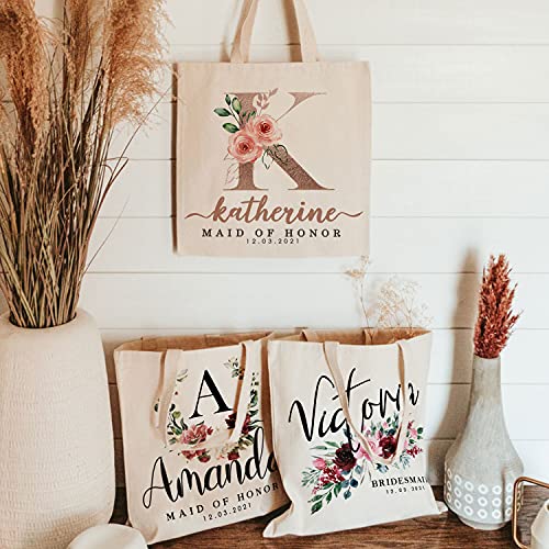 Generic Personalized Wedding Tote Bags Gift, Bride - Customized Floral Women Bag Custom Funny Beach Travel Grocery Bridesmaid Bachelorette Party Accessories Gifts C2, Beige, Single