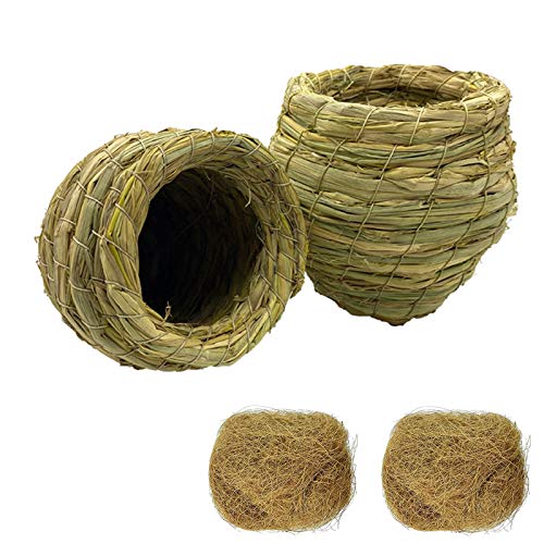 2Pcs Birdcage Straw, Lucky Interests Natural Fiber Simulation Birdhouse, Resting Breeding Place for Birds, Handmade Birds Nest Straw Bird, Hideaway from Predators, Provides Shelter from Cold Weather