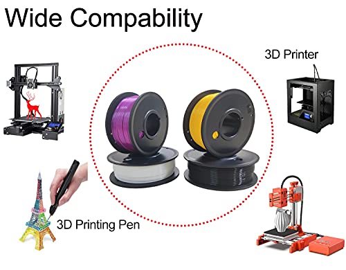 Maths PLA+ 3D Printer Filament 1.75mm (ยฑ0.02 mm), Total 1Kg/2.2lb, 0.25Kg/Spool Independent Vacuum Package. 4 Colors Pack for 3D Printer & 3D Pen---Purple, Yellow,Black, White.