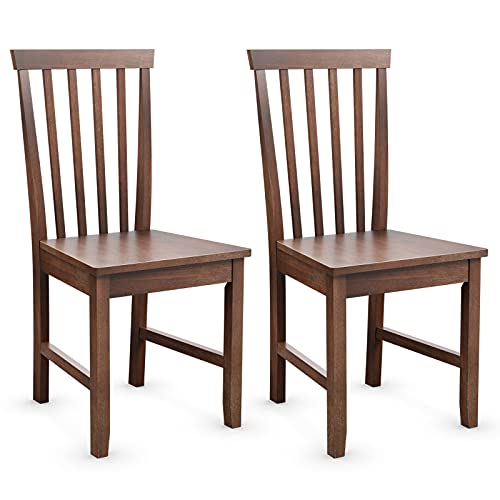 Giantex Wood Dining Chair, Set of 2 Traditional Side Chair w/High Slat Back, Rubber Wood Legs, 100 Degree Curved Backrest Spacious Seat, Versatile Farmhouse Dining Chairs for Kitchen Dining Room