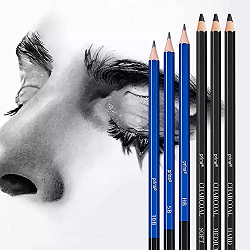 Prina 50 Pack Drawing Set Sketch Kit, Sketching Supplies with 3-Color Sketchbook, Graphite, and Charcoal Pencils, Pro Art Drawing Kit forĀ Artists Adults Teens Beginner Kid, Ideal for Shading, Blending