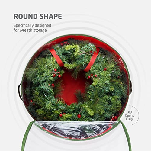 ZOBER 2-Pack Christmas Wreath Storage Container Clear Top 24-Inch, Breathable Non-Woven Material - Dual-Zippered Holiday Wreath Storage Bag & Durable Handles, Protect Artificial Xmas Wreaths