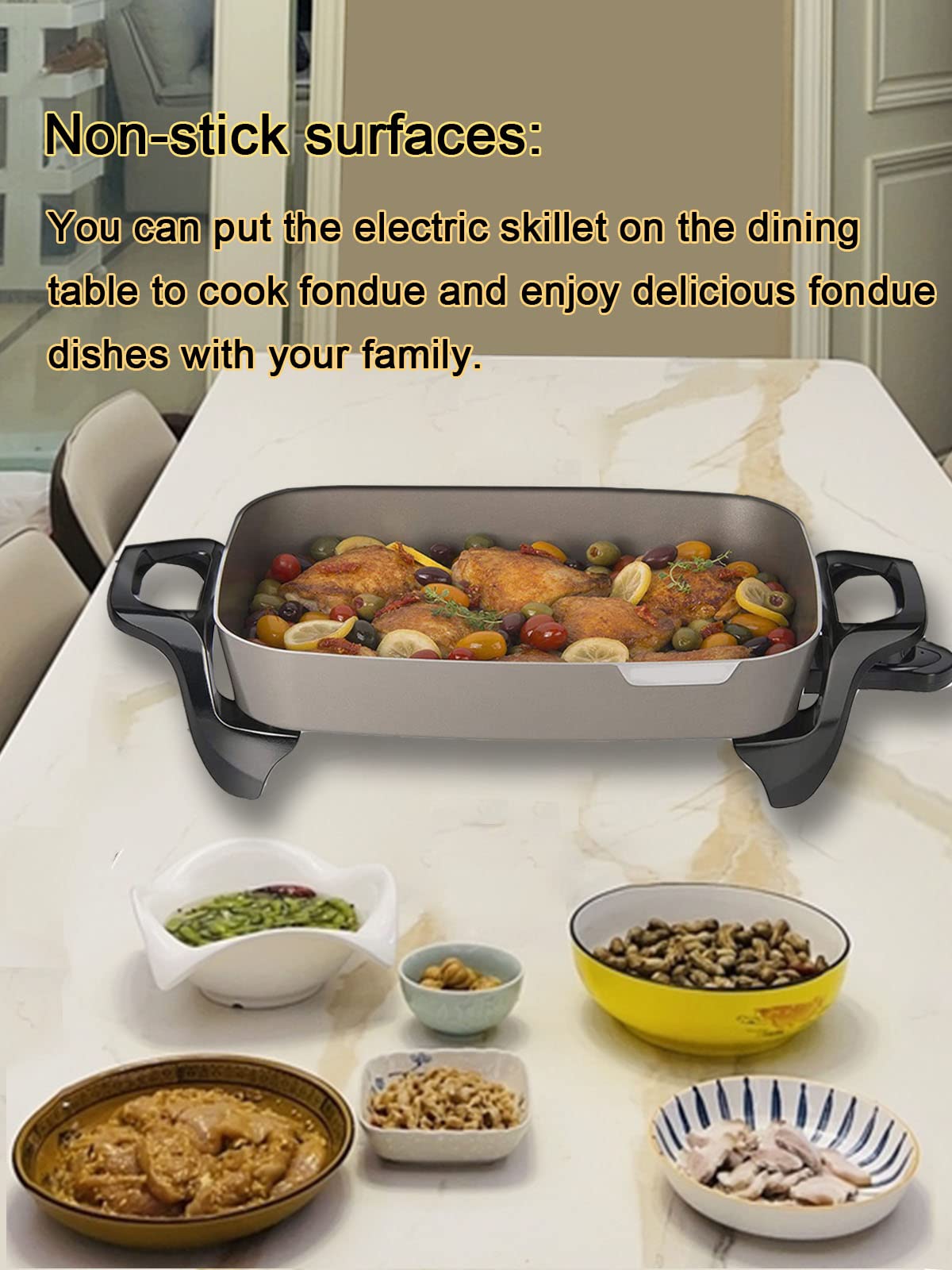 Electric Skillet Nonstick with Lids - 16" inch Extra Large Frying Pan,Ceramic, Adjustable temperature, Cool Touch Handles, Nozaya