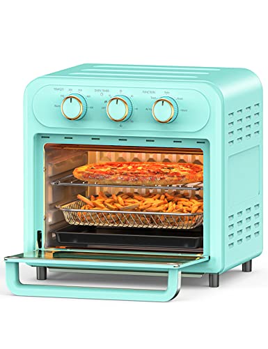 Air Fryer, Paris Rhône 15QT Toaster Oven Countertop, 450℉ Food Dehydrator, Knob-Controlled Freidora de Aire for Easy, Oil Less and Healthy Meals with Nonstick Dishwasher Safe Basket and Trays (Aqua)