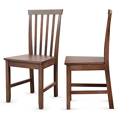 Giantex Wood Dining Chair, Set of 2 Traditional Side Chair w/High Slat Back, Rubber Wood Legs, 100 Degree Curved Backrest Spacious Seat, Versatile Farmhouse Dining Chairs for Kitchen Dining Room