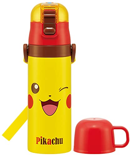 Skater SKDC4-A Children's 2-Way Stainless Steel Water Bottle with Cup, Pikachu, 21 Face, Pokemon, 15.2 fl oz (430 ml)