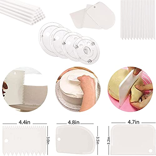 Atiiva Cake Separator Plates and Pillars Set- 4 Pieces Cake Separator Plates with 20 Pieces Transparent Cake Sticks Support Rods- Exquisite Round Layered Cake Combo Set