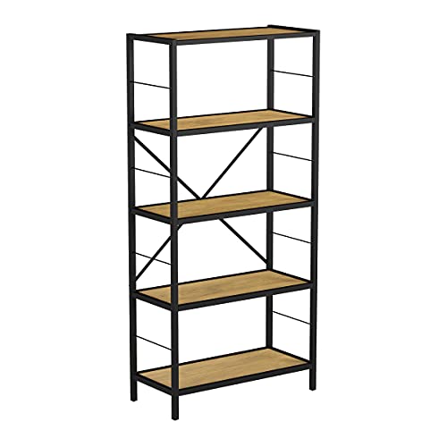 Lavish Home 5-Tier Bookshelf-Open Industrial Style Etagere Wooden Shelving Unit, 63", Oak