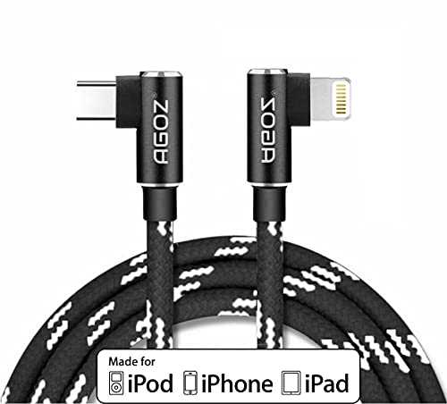 Agoz 10FT Apple MFI Certified Lightning to USB C Cable 90° Right Angle FAST Charger Cord Compatible With iPhone 14, 13, 12 Pro Max, iPhone SE, 11 Pro Max, iPhone XS MAX, iPhone XR X XS, iPhone 8 7 6 5