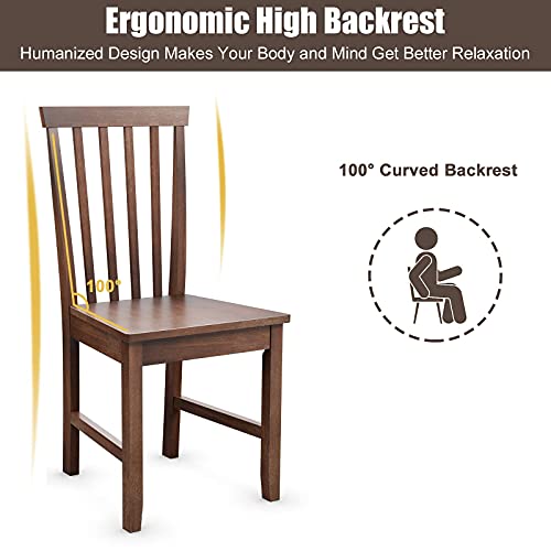 Giantex Wood Dining Chair, Set of 2 Traditional Side Chair w/High Slat Back, Rubber Wood Legs, 100 Degree Curved Backrest Spacious Seat, Versatile Farmhouse Dining Chairs for Kitchen Dining Room