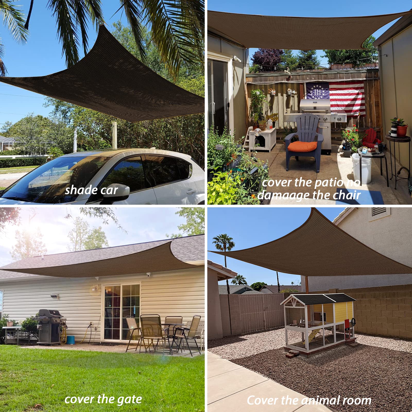 Patio Sun Shade Sail Canopy, 8' x 16' Edge Double-Layer Reinforcement Rectangle Shade Cloth Block Sunshade Fabric - Outdoor Cover Awning Shelter for Pergola Backyard Garden Yard (Brown Color)
