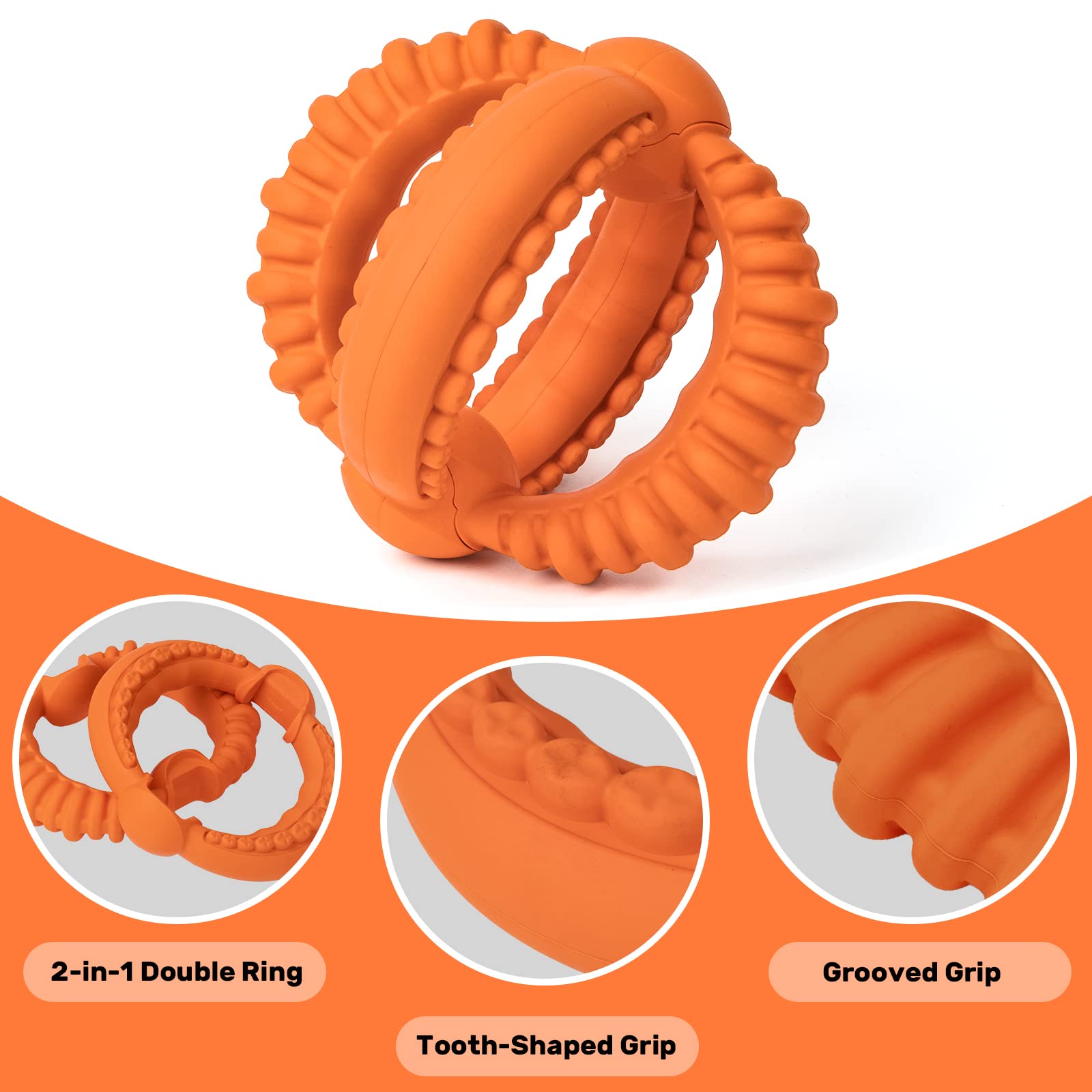 IFurffy Interactive Dog Toys, Dog Chew Toys with 2 Rings for Large Breed, Detachable Dog Tug Toy with Nature Rubber for Teeth Cleaning and Fetch Training