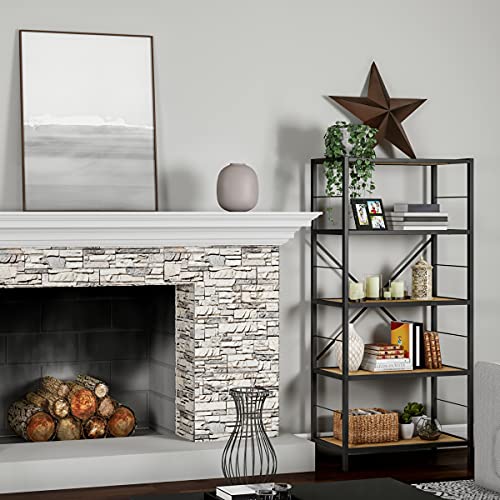 Lavish Home 5-Tier Bookshelf-Open Industrial Style Etagere Wooden Shelving Unit, 63", Oak