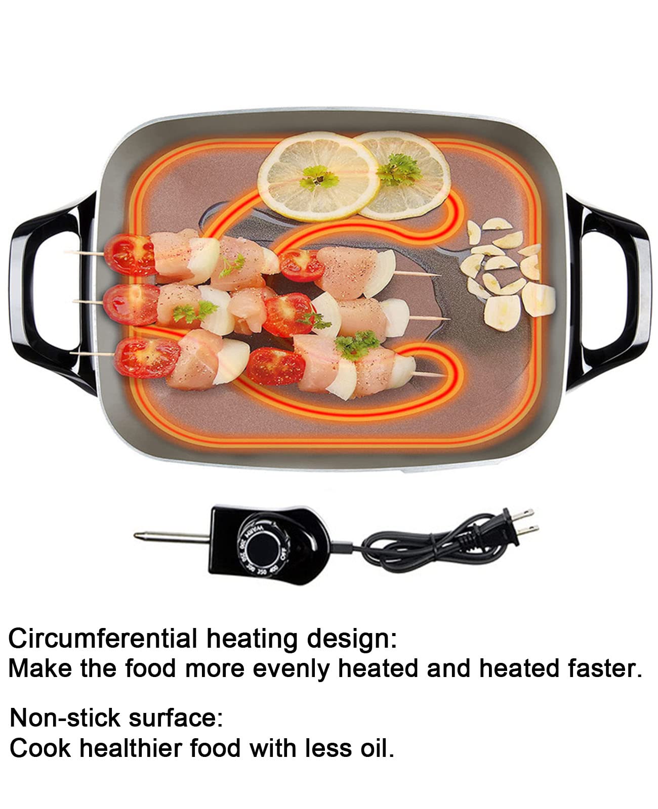 Electric Skillet Nonstick with Lids - 16" inch Extra Large Frying Pan,Ceramic, Adjustable temperature, Cool Touch Handles, Nozaya