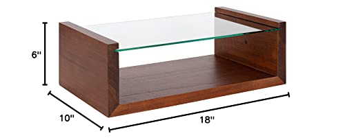 Kate and Laurel Holt Midcentury Floating Shelf, 18 x 10, Walnut Brown, Sophisticated Glass and Storage Shelf for Storage and Display