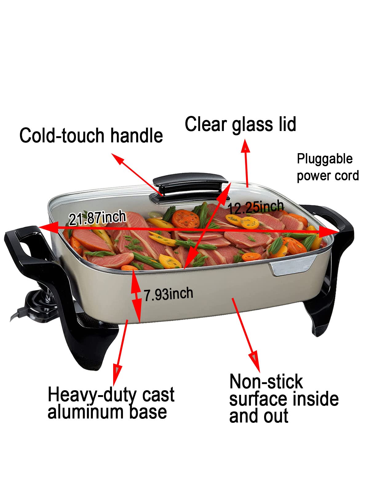 Electric Skillet Nonstick with Lids - 16" inch Extra Large Frying Pan,Ceramic, Adjustable temperature, Cool Touch Handles, Nozaya