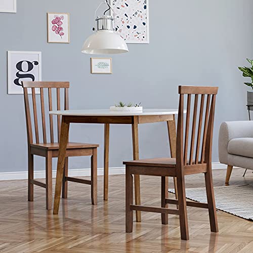 Giantex Wood Dining Chair, Set of 2 Traditional Side Chair w/High Slat Back, Rubber Wood Legs, 100 Degree Curved Backrest Spacious Seat, Versatile Farmhouse Dining Chairs for Kitchen Dining Room